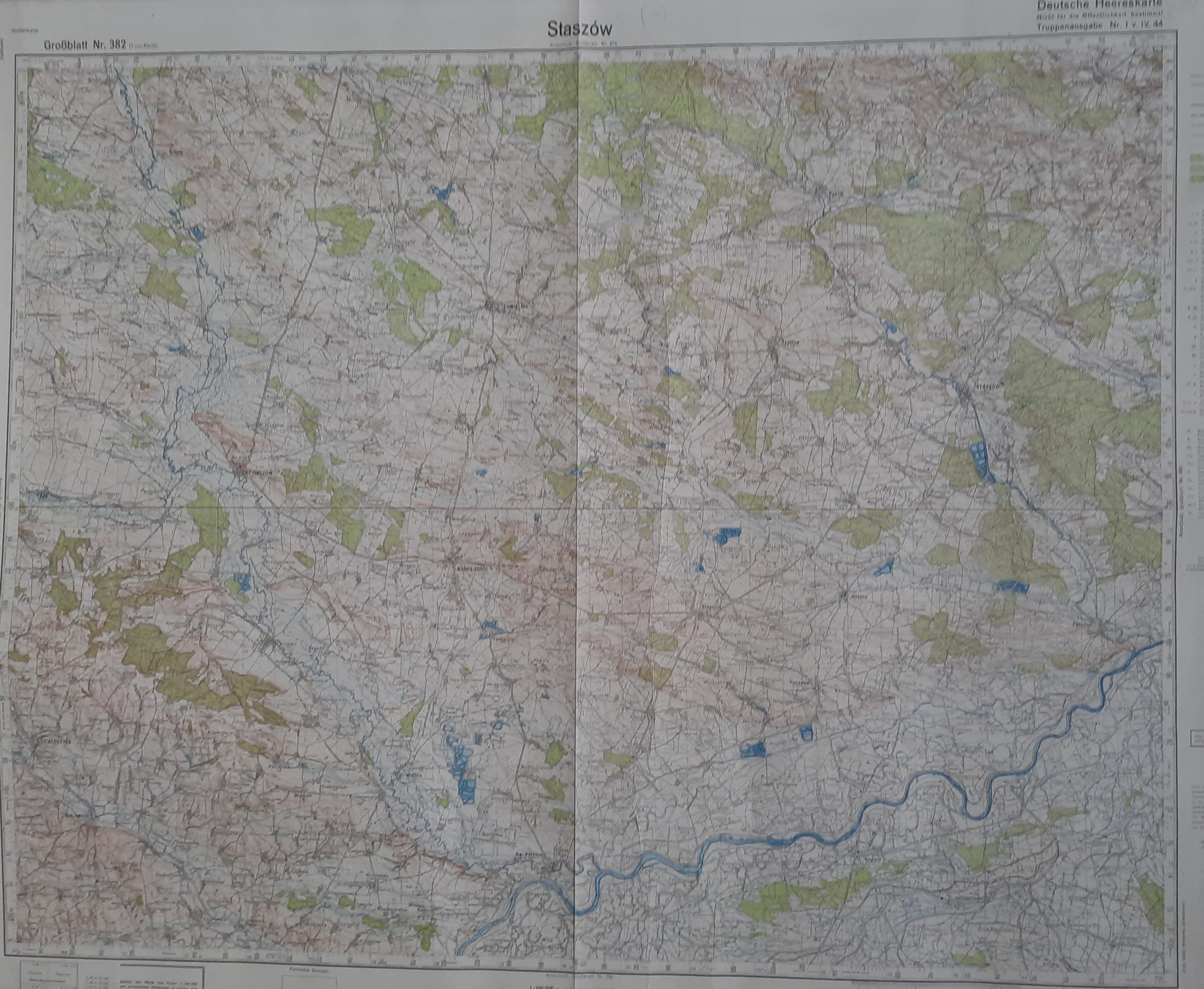 STASZÓW. Grossblatt Nr 382. Deutsche Heereskarte. Mapa w skali 1:100 ...